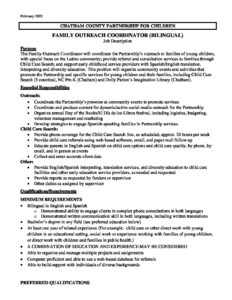 Family Outreach Coordinator job description 2023 | Smart Start & The ...